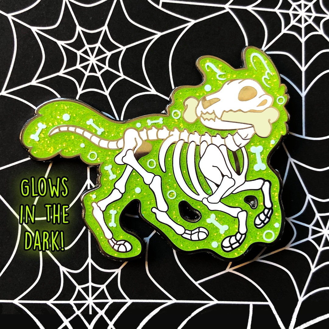 Glow in the Dark Skeleton Dog Enamel Pin: Spooky Halloween Pup - Etsy