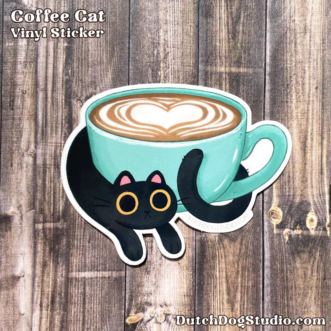 Sticker: Coffee Cat | Catpuccino | Vinyl Sticker - Etsy