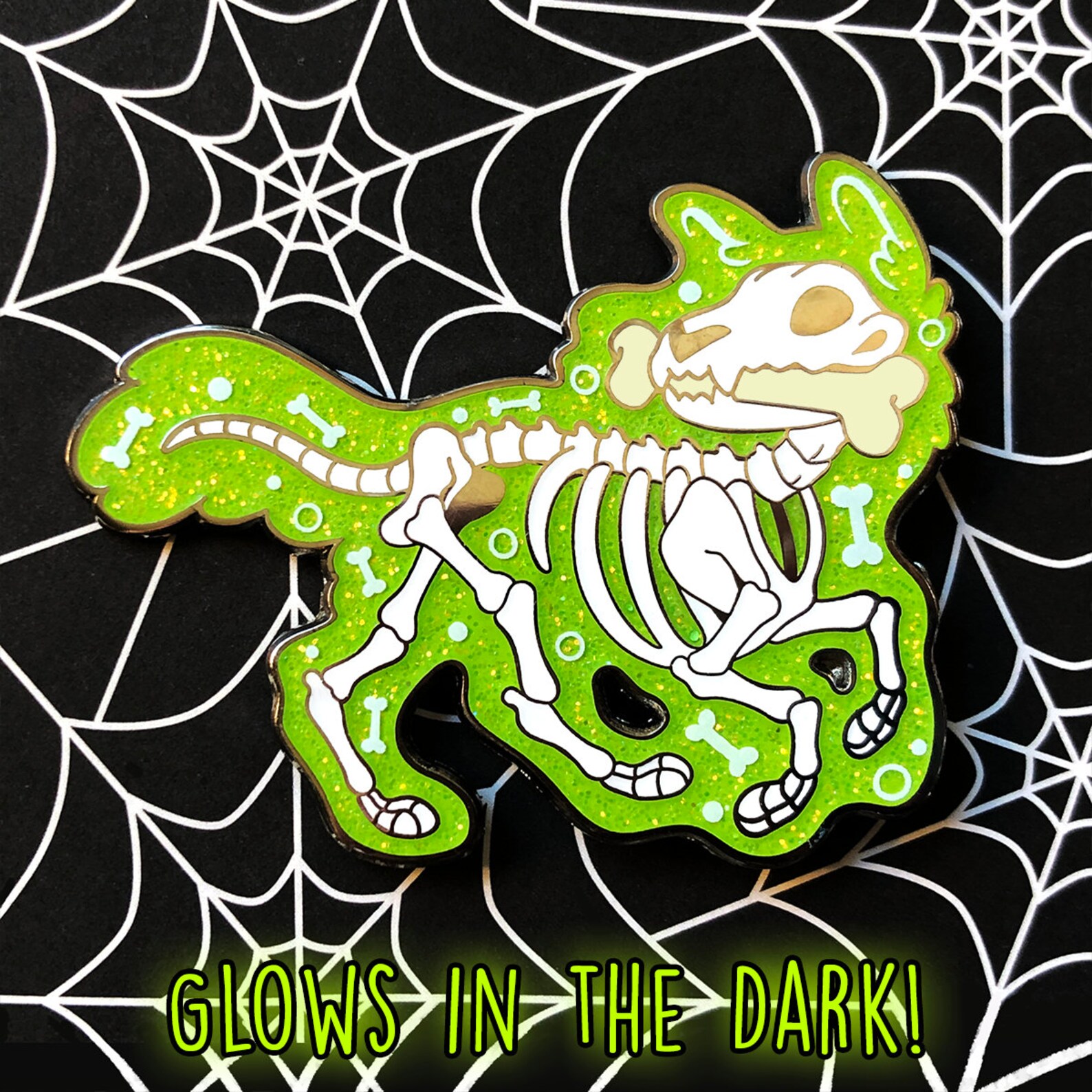Enamel Pin: Bone Thief Hard Enamel Pin Spooky Pup Skeleton | Etsy