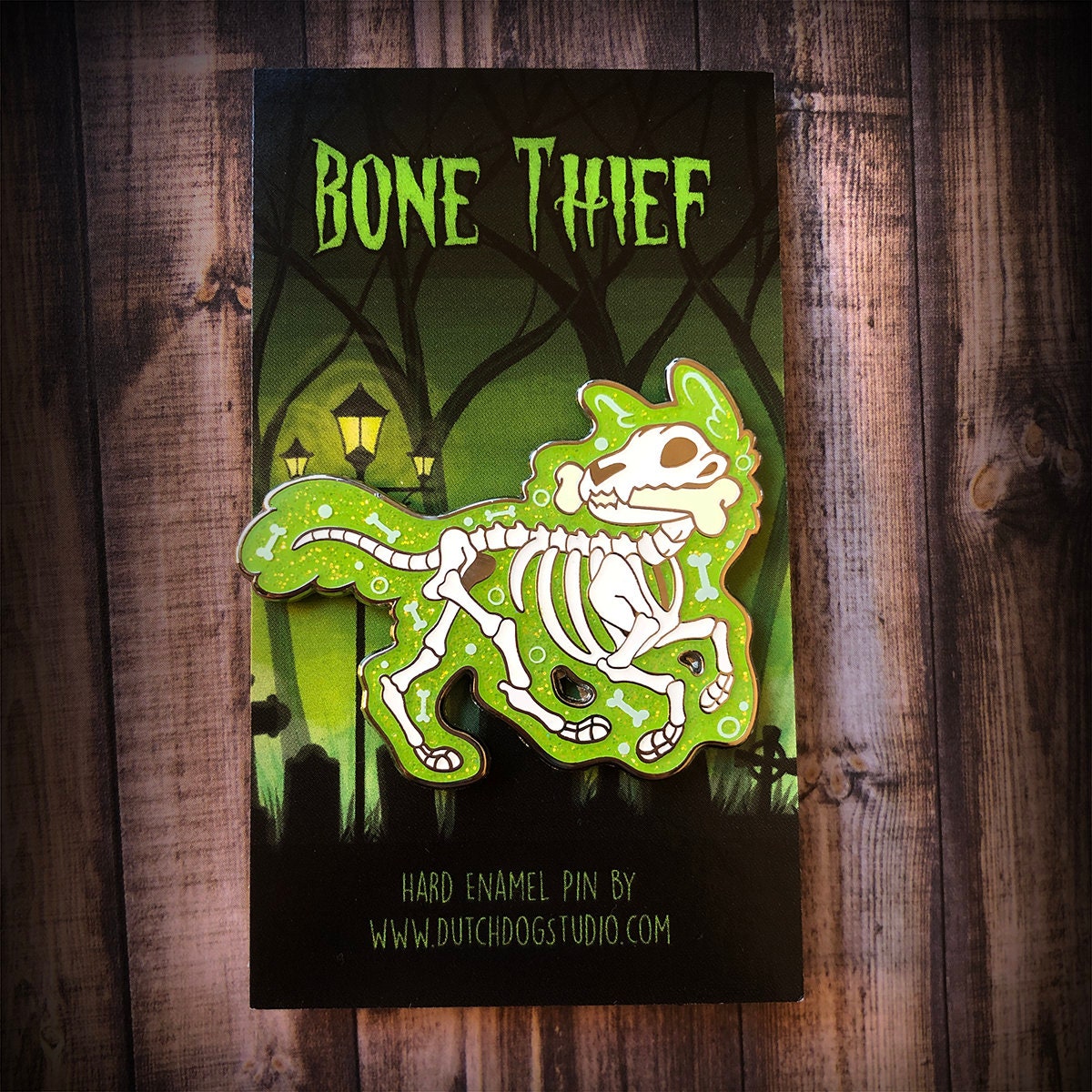 Enamel Pin: Bone Thief Hard Enamel Pin Spooky Pup Skeleton | Etsy