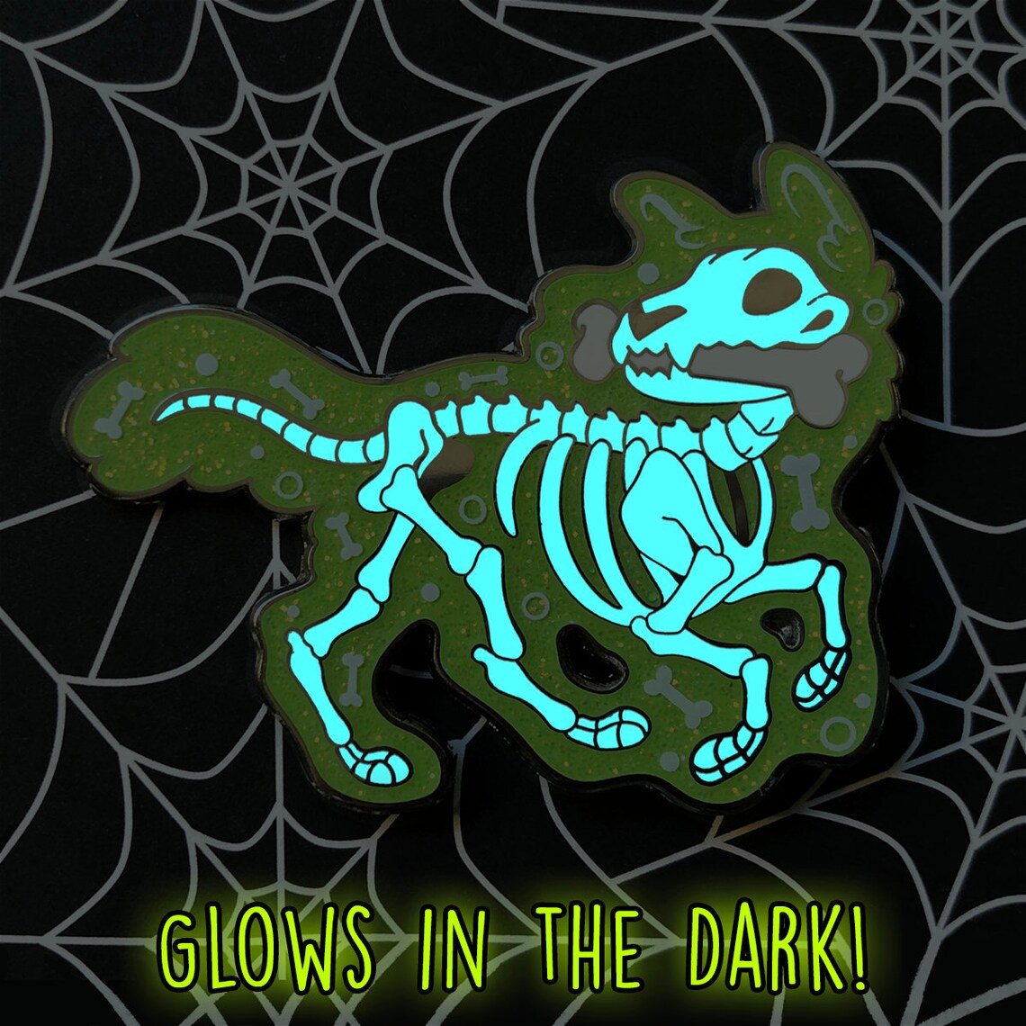 Enamel Pin: Bone Thief Hard Enamel Pin Spooky Pup Skeleton | Etsy