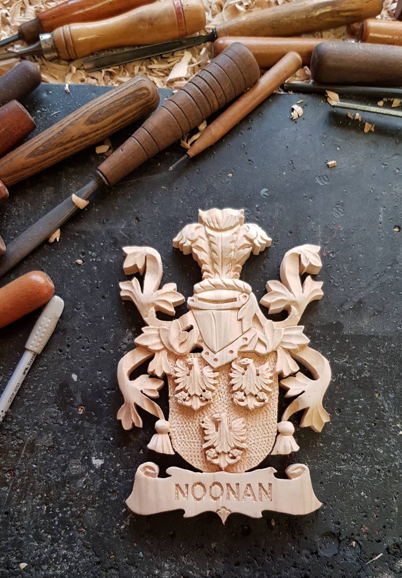 Hand Carved Family Crest: Custom Wooden Coat of Arms - Etsy