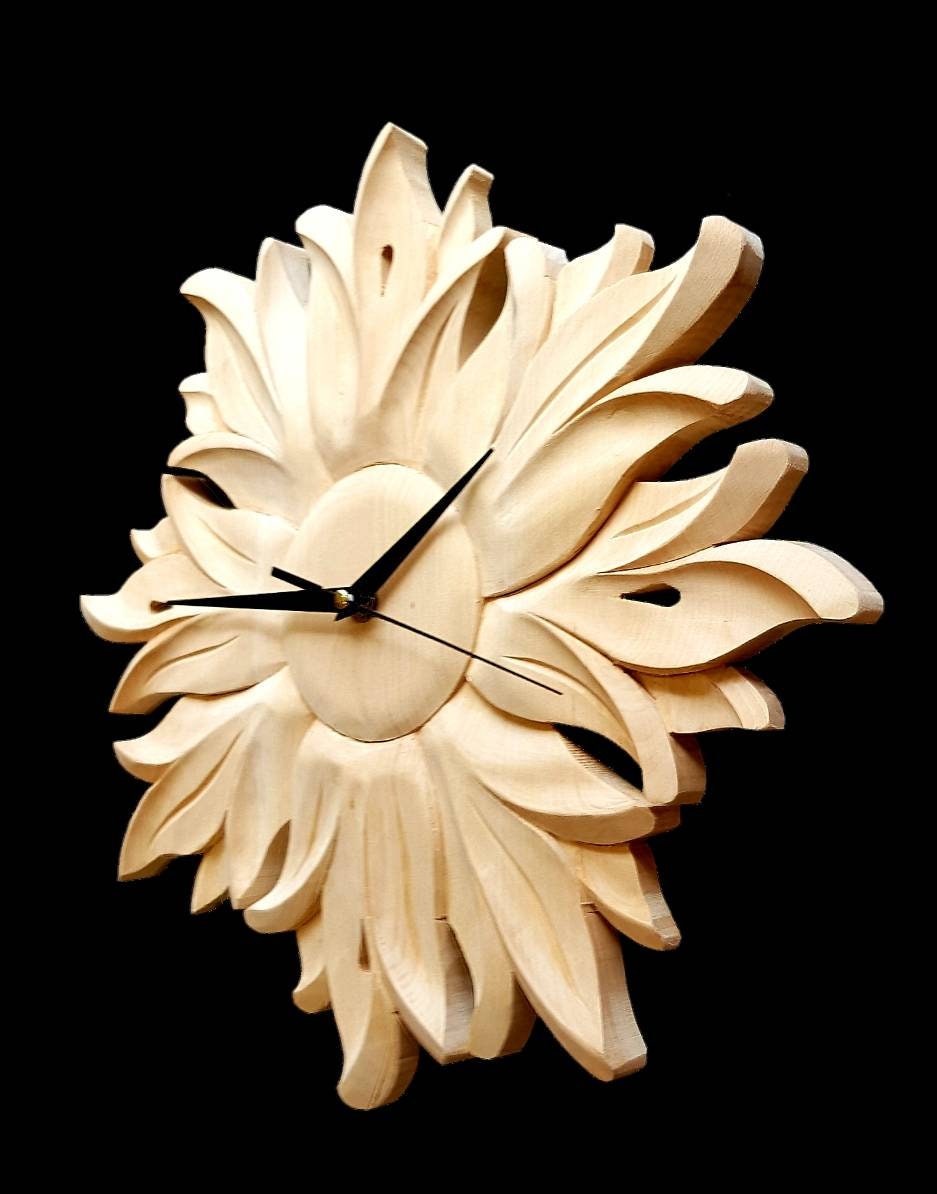 Wood Clock Carving Wall Clock Abstract Clock Carving Clock - Etsy
