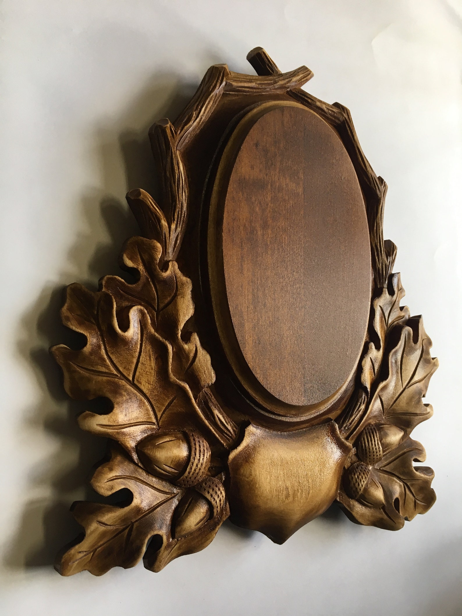 Hand Carved Linden Wood Plaque – Oak Leaf Acorn Display Mount, Black ...