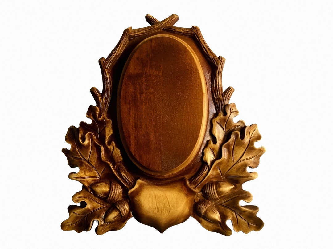 Hand Carved Linden Wood Plaque – Oak Leaf Acorn Display Mount, Black ...