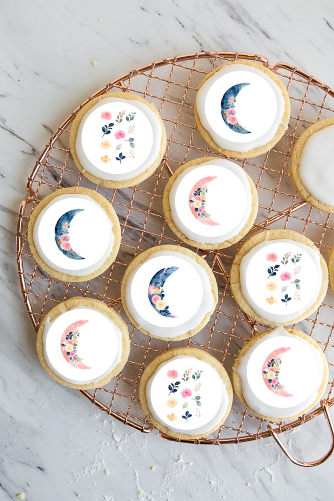 Edible Moon Cupcake Toppers, Floral Moons Toppers, Whimsical Moons ...