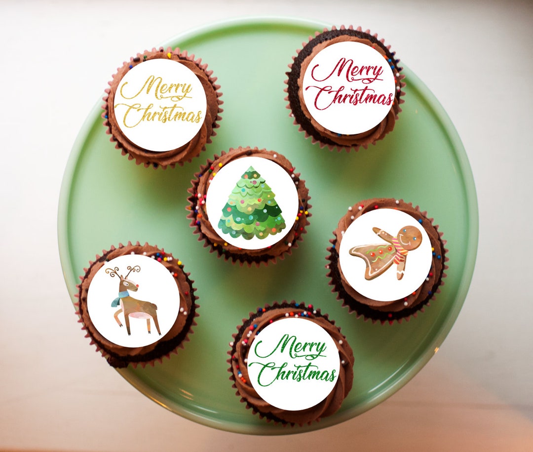 Edible Christmas Cupcake Toppers, Cupcake Toppers, Images, Christmas ...