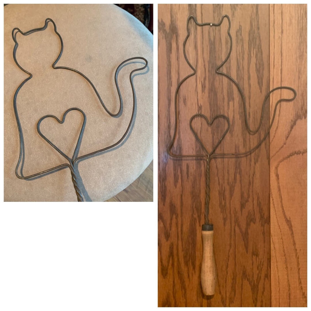 Vintage Cat Shaped Rug Beater Wire With Wooden Handle - Etsy