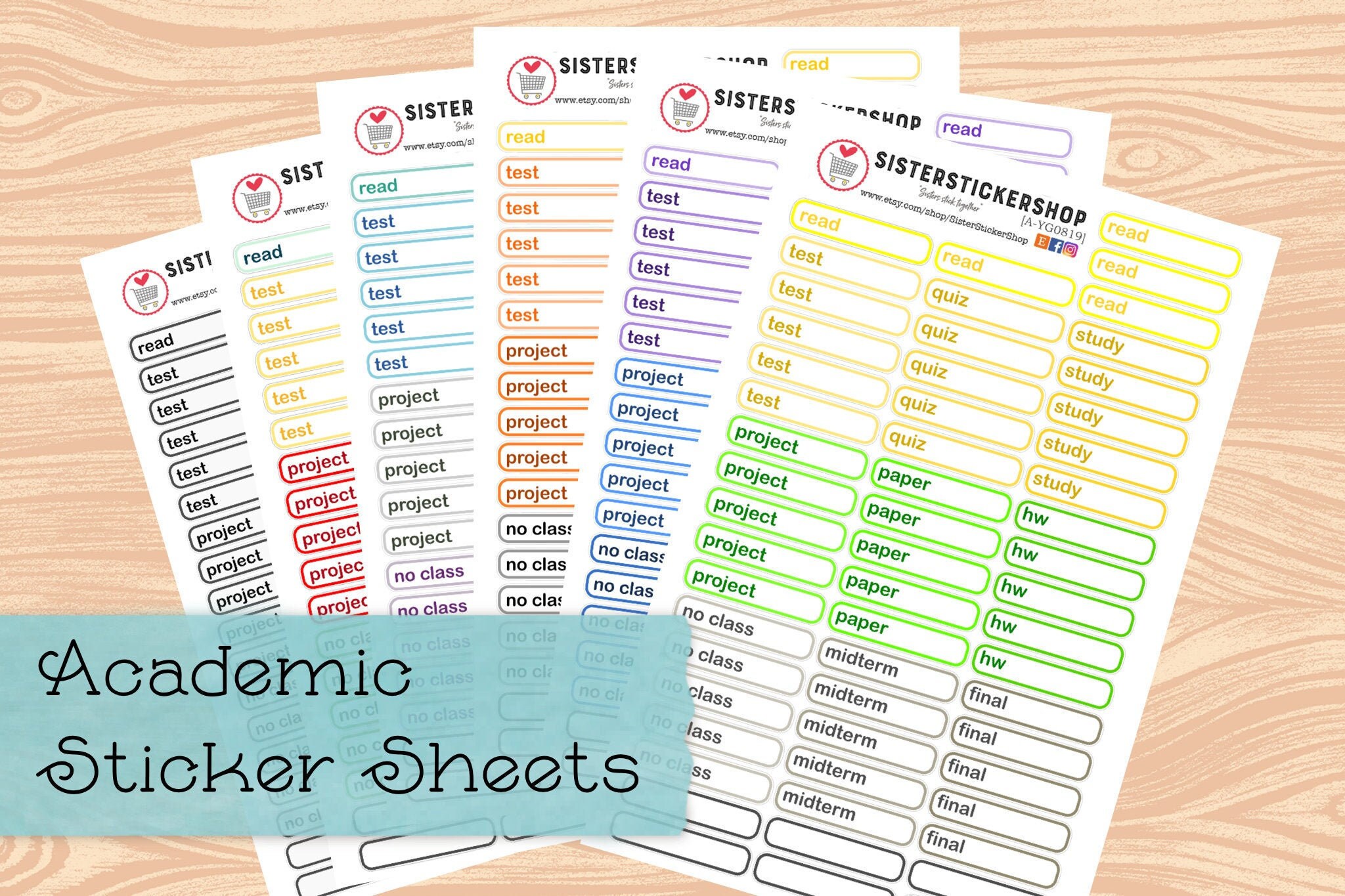 Block Text Student Planner Stickers School Planner Stickers Set 4 ...