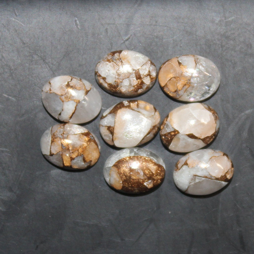 White Copper Calcite Flat Back Oval Cabochon 6x4mm, 7x5mm, 8x6mm, 9x7mm ...