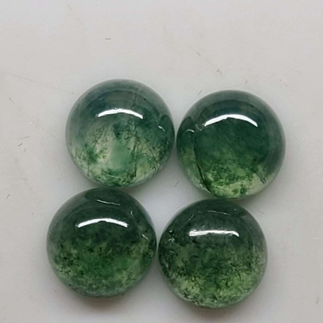 Moss Agate 3mm, 4mm, 5mm, 6mm Flat Back Round Cabochon Loose Gemstones ...