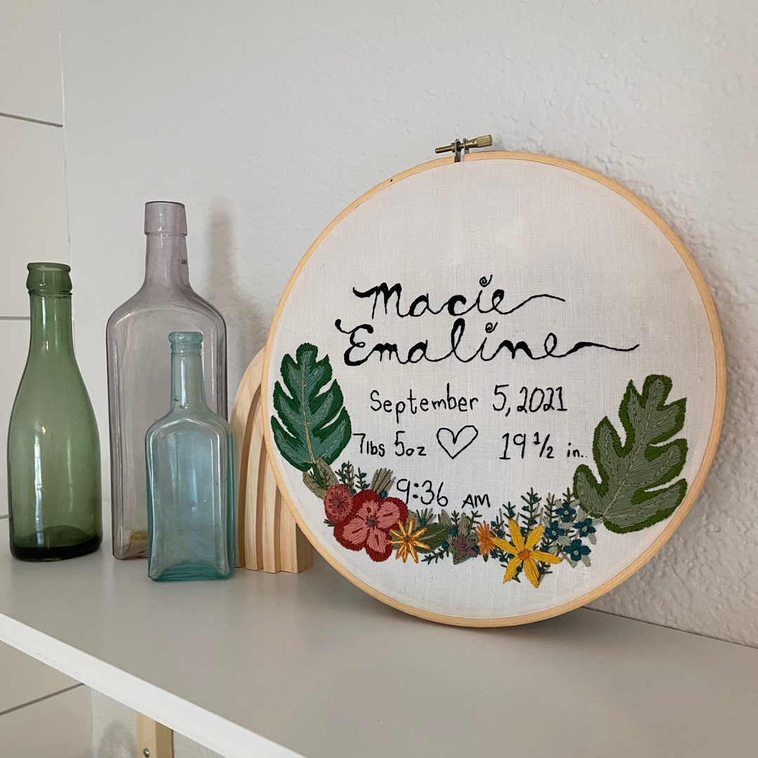 Custom Birth Stat Embroidered Sign - Etsy
