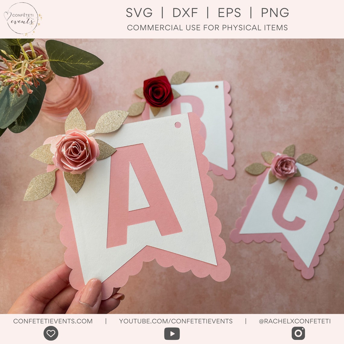 Alphabet SVG - Banner SVG - Paper Flower Banner SVG - Rolled Paper ...