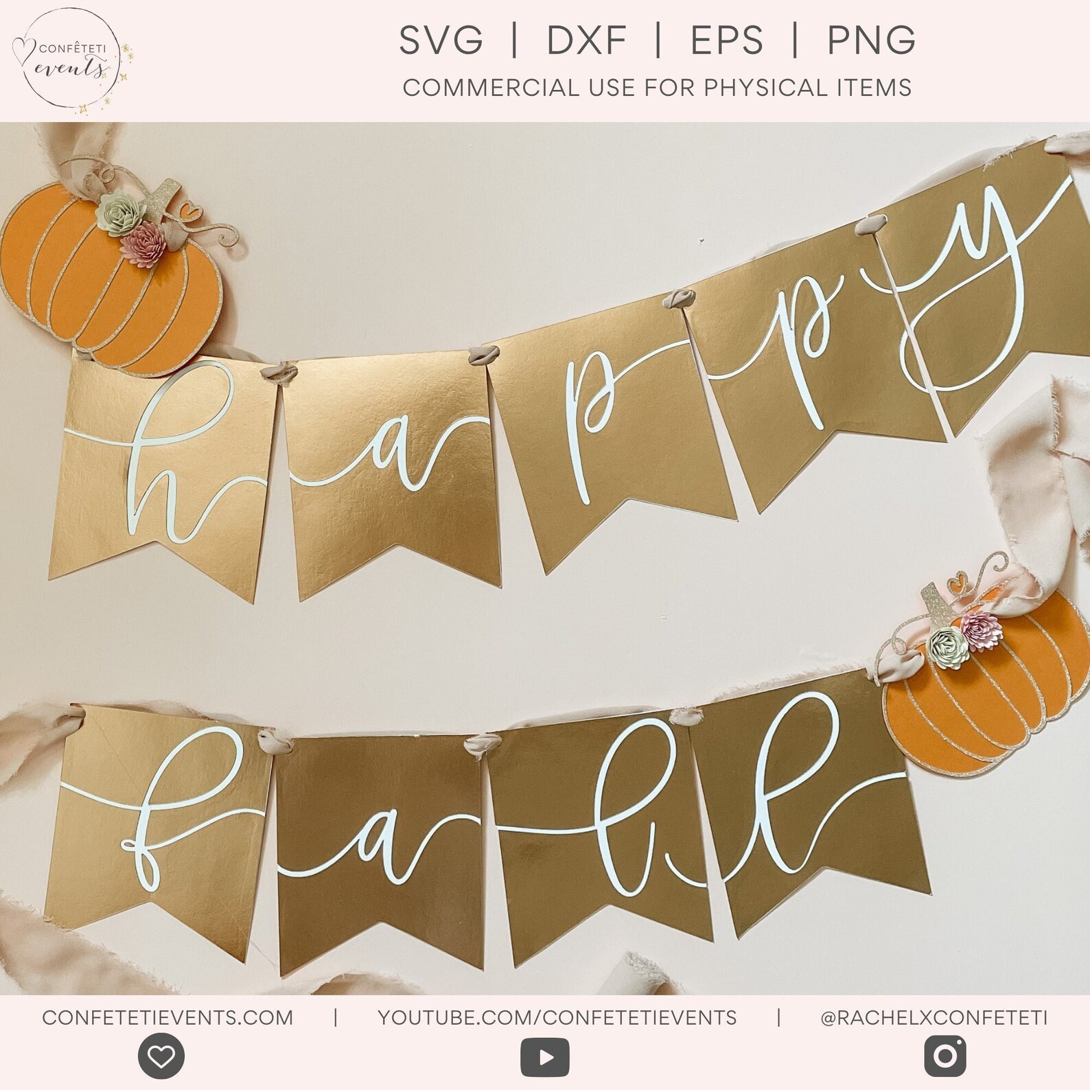 Fall SVG Sign Fall Banner SVG Floral Pumpkin SVG Happy - Etsy