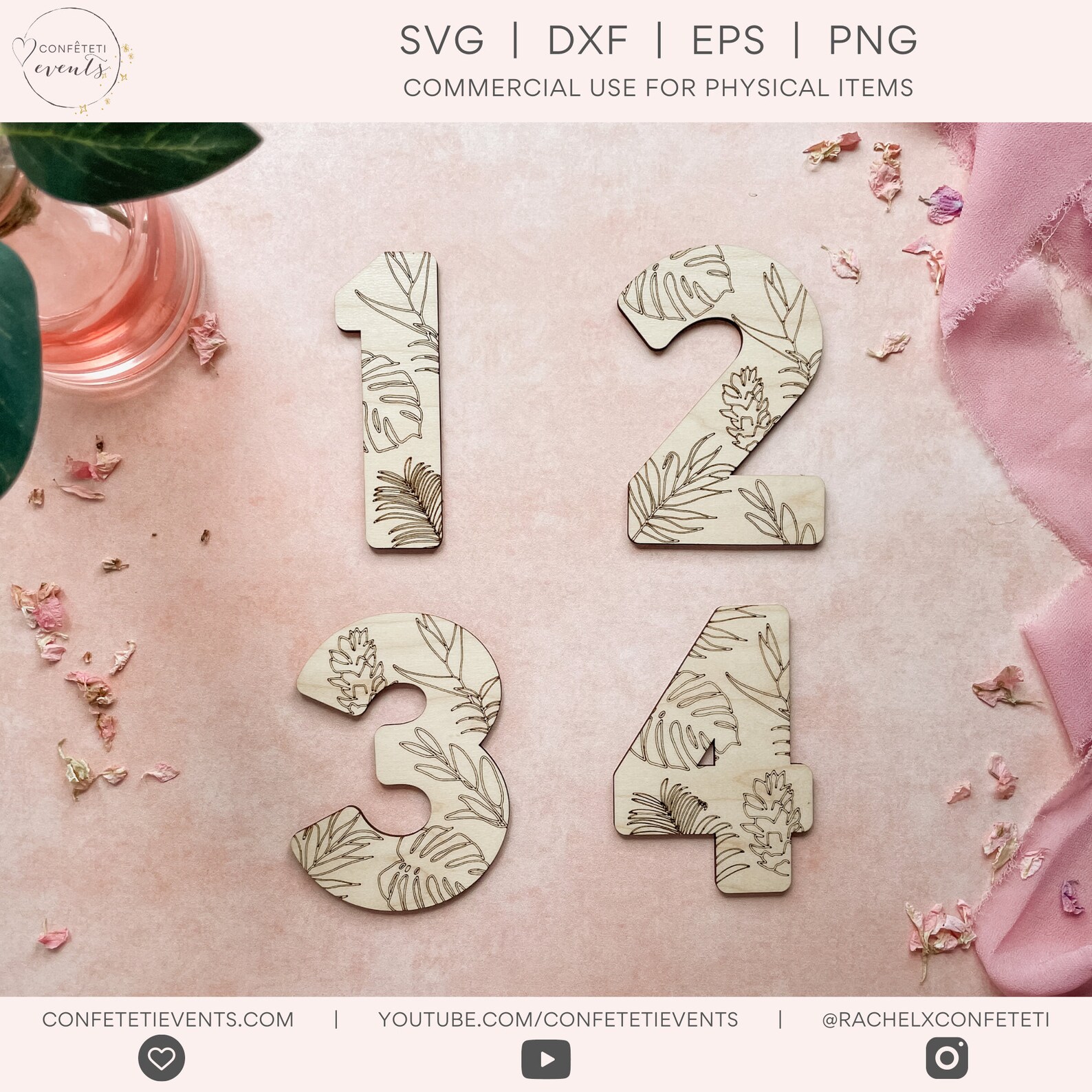 Tropical Leaves Number SVG Laser Cut File Laser Engraved - Etsy