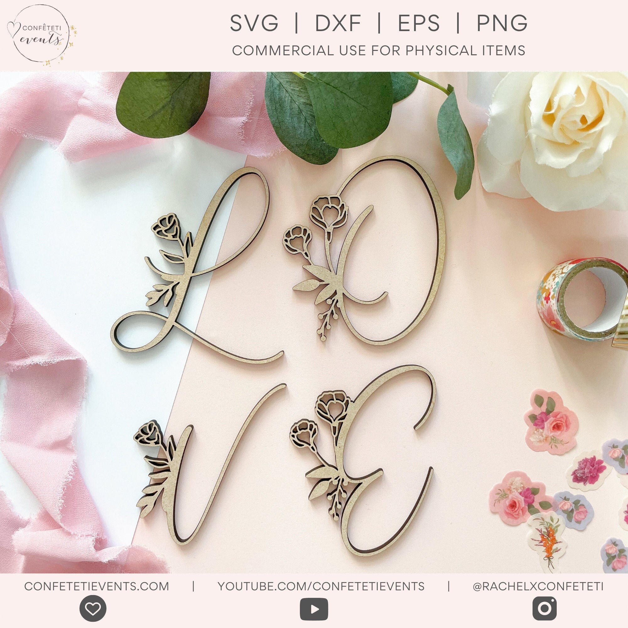 Floral Love SVG Laser Cut File Glowforge Files Glowforge - Etsy