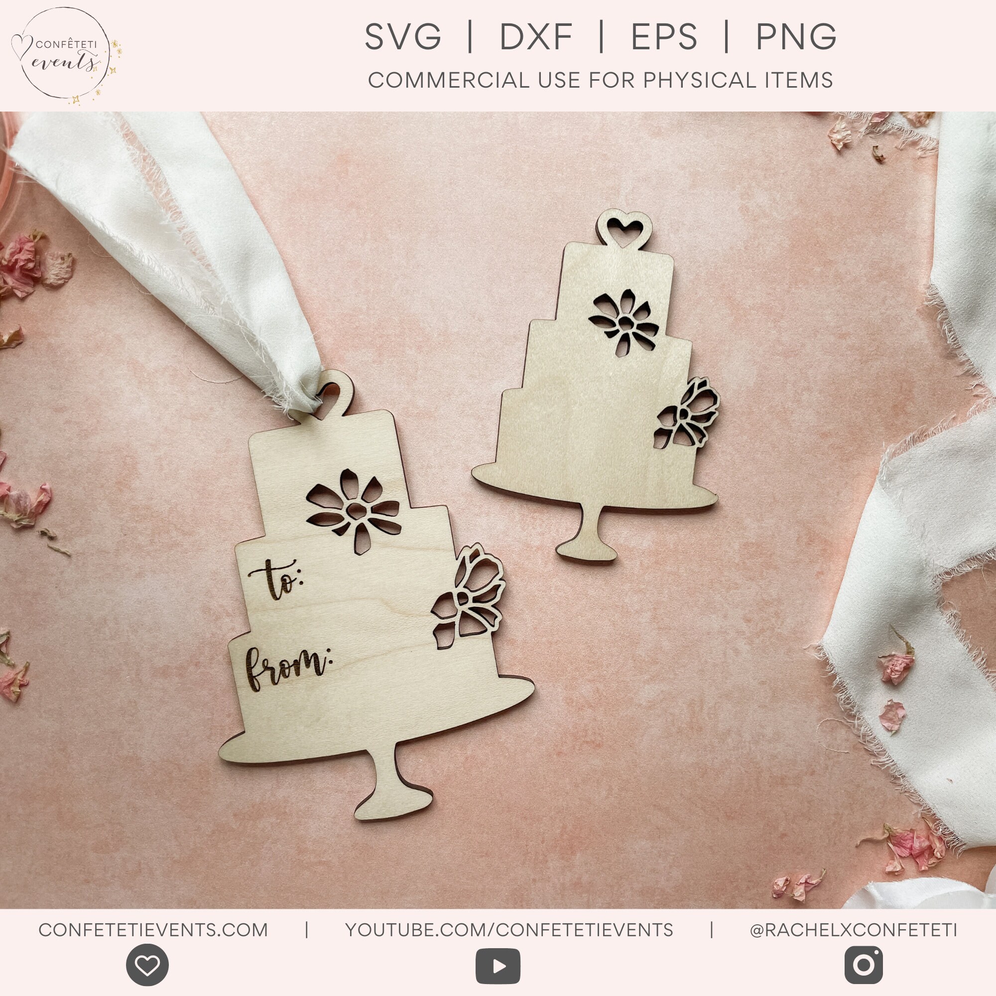Wedding Gift Tag SVG - Glowforge SVG - Laser Cut File - Floral Cake SVG ...