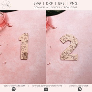 Tropical Leaves Number SVG - Laser Cut File - Laser Engraved File for ...