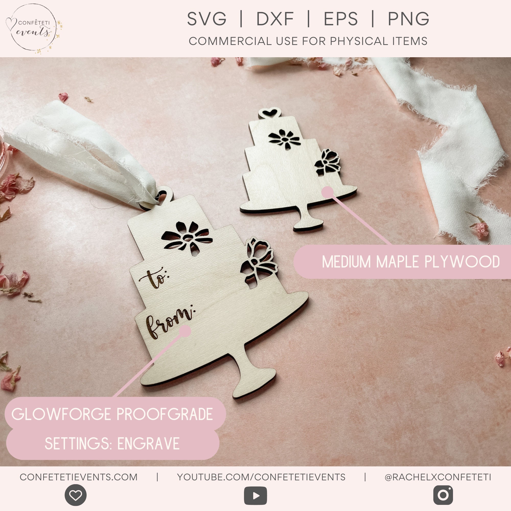 Wedding Gift Tag SVG - Glowforge SVG - Laser Cut File - Floral Cake SVG ...