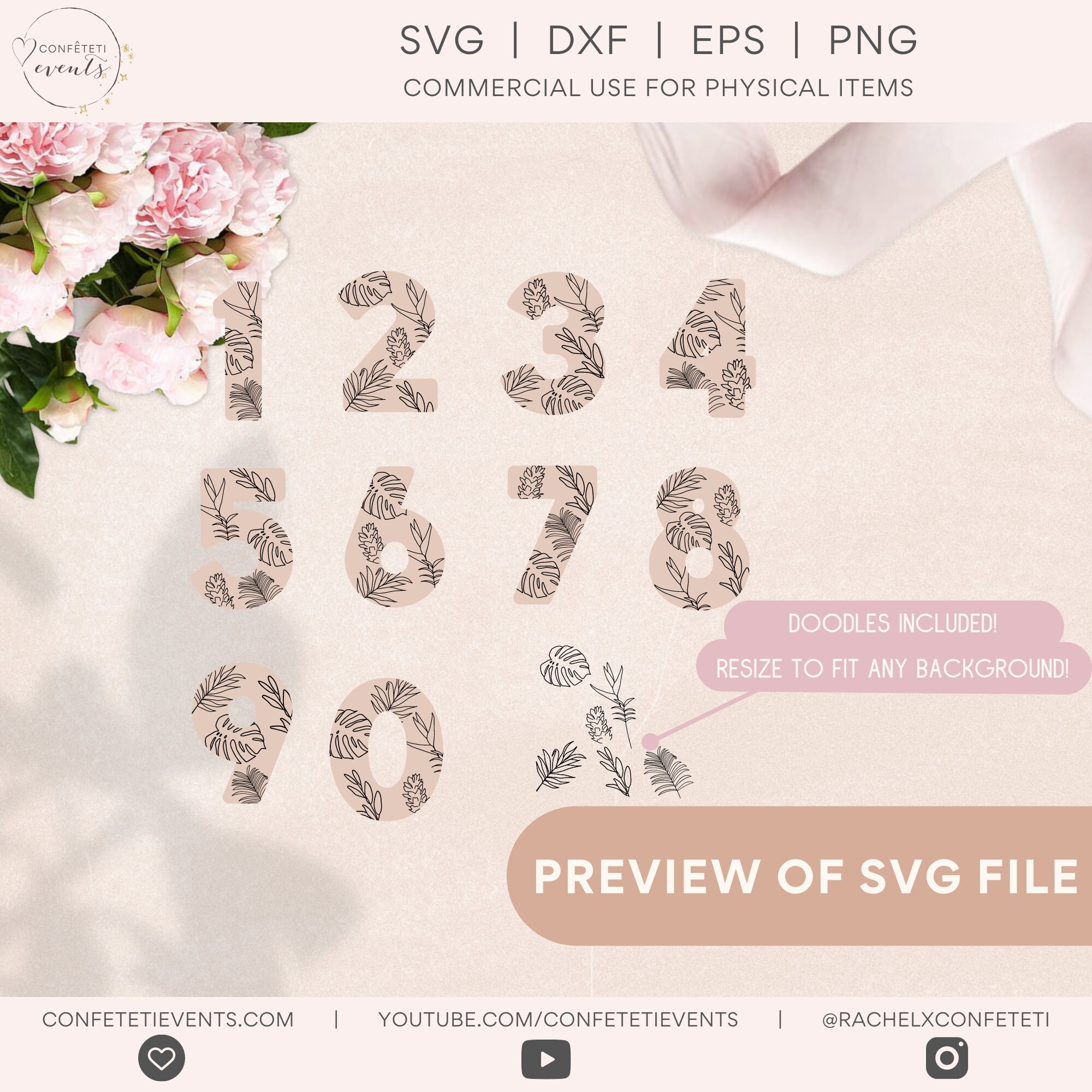 Tropical Leaves Number SVG Laser Cut File Laser Engraved - Etsy