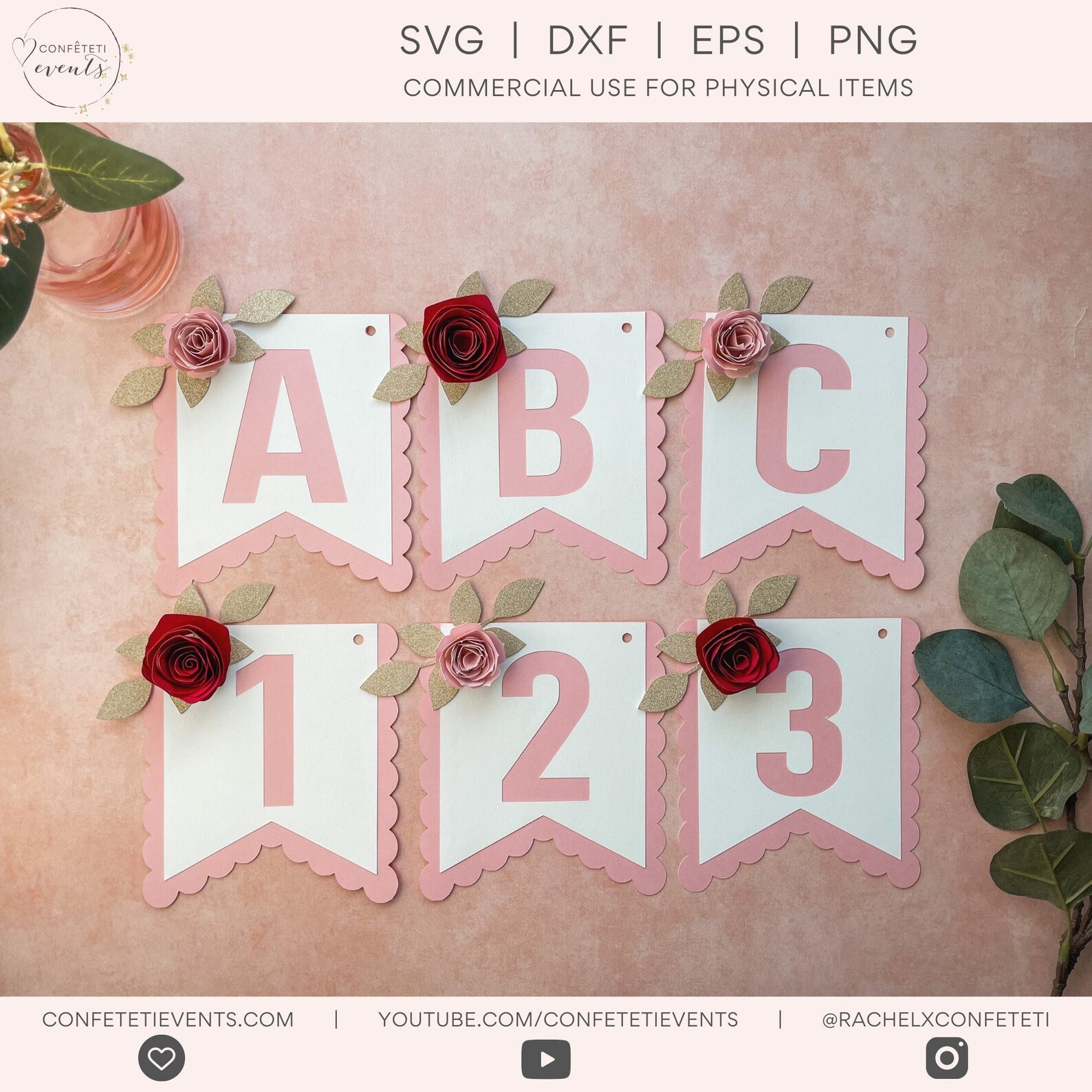 Alphabet SVG - Banner SVG - Paper Flower Banner SVG - Rolled Paper ...