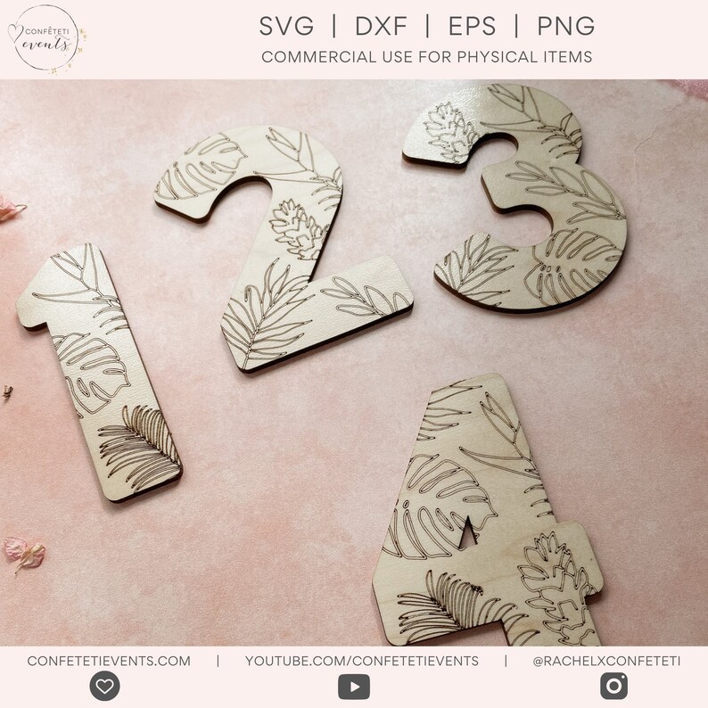 Tropical Leaves Number SVG Laser Cut File Laser Engraved - Etsy