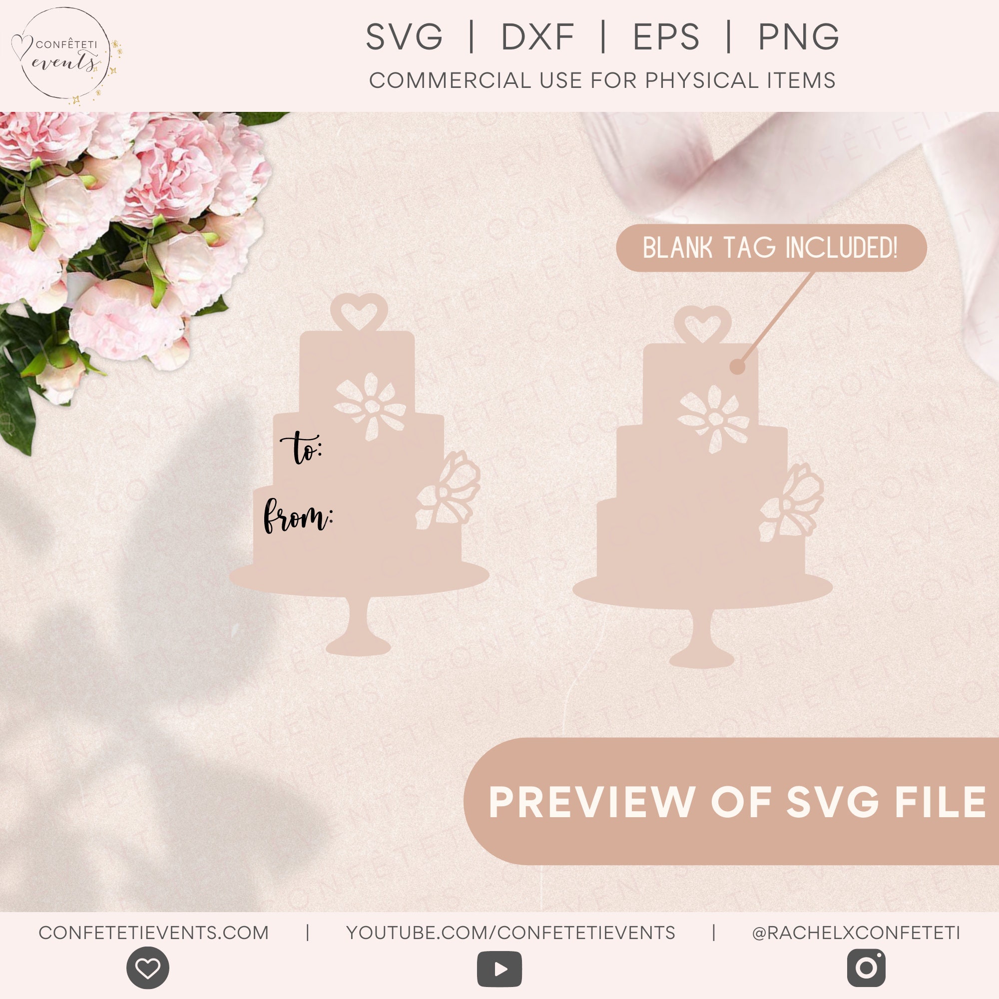 Wedding Gift Tag SVG - Glowforge SVG - Laser Cut File - Floral Cake SVG ...