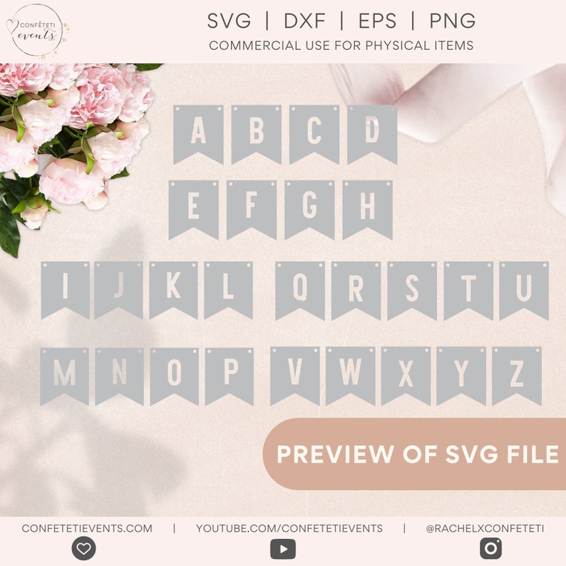 Banner SVG - Alphabet SVG - Floral Banner SVG - Paper Flower Banner Svg ...