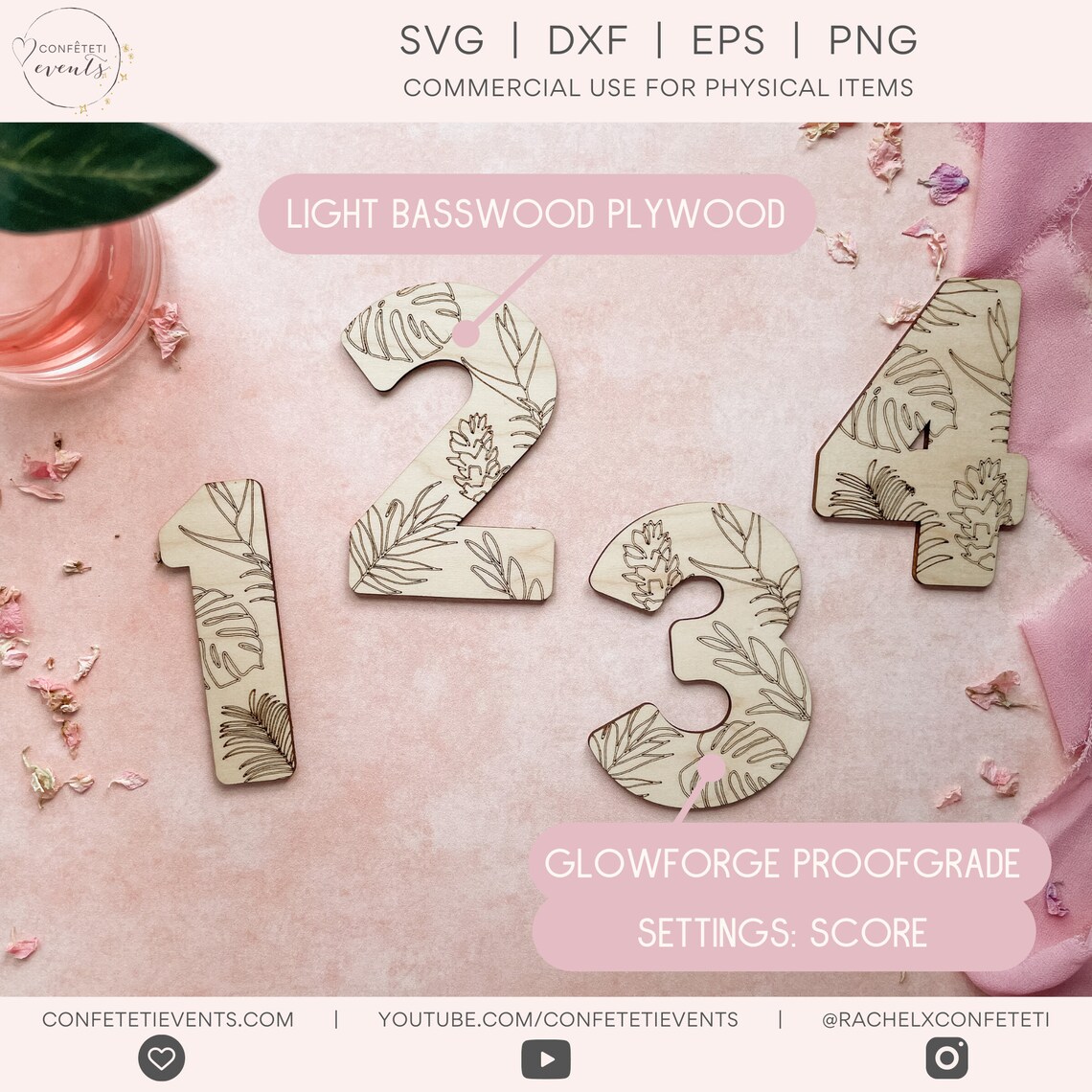 Tropical Leaves Number SVG Laser Cut File Laser Engraved - Etsy