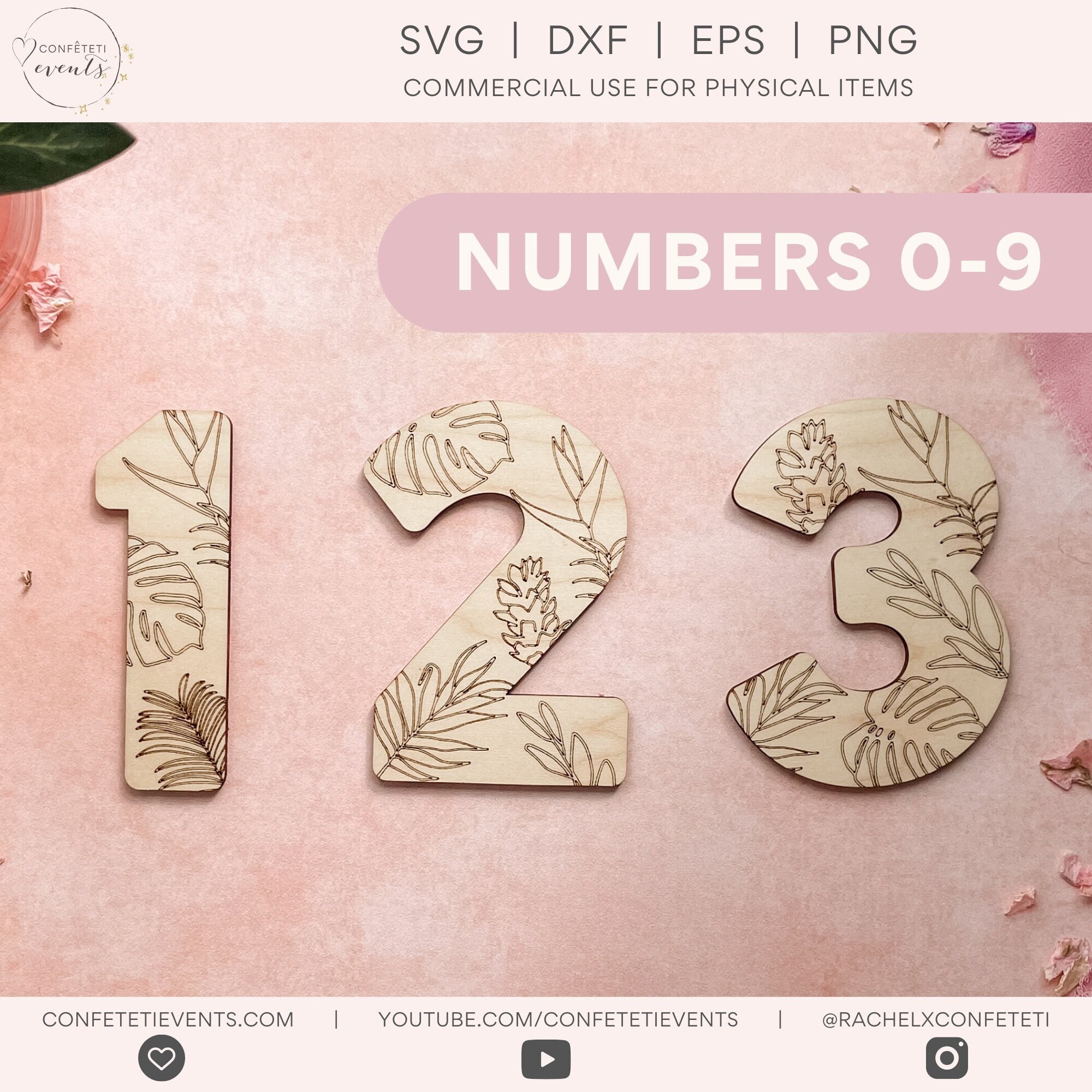 Tropical Leaves Number SVG - Laser Cut File - Laser Engraved File for ...
