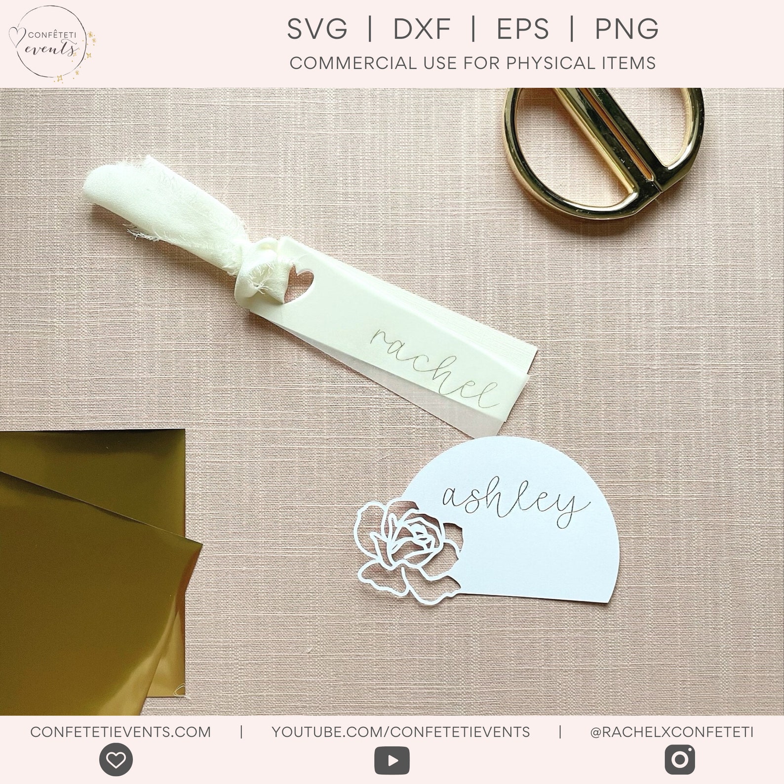 Wedding Place Card SVG Floral SVG Wedding Cut File Rose | Etsy