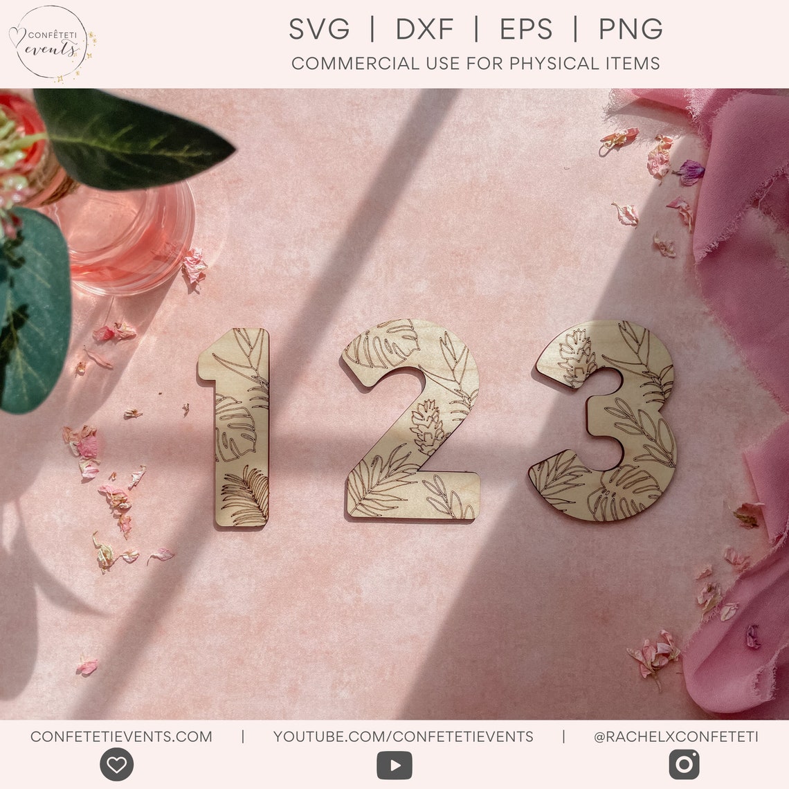 Tropical Leaves Number SVG Laser Cut File Laser Engraved - Etsy