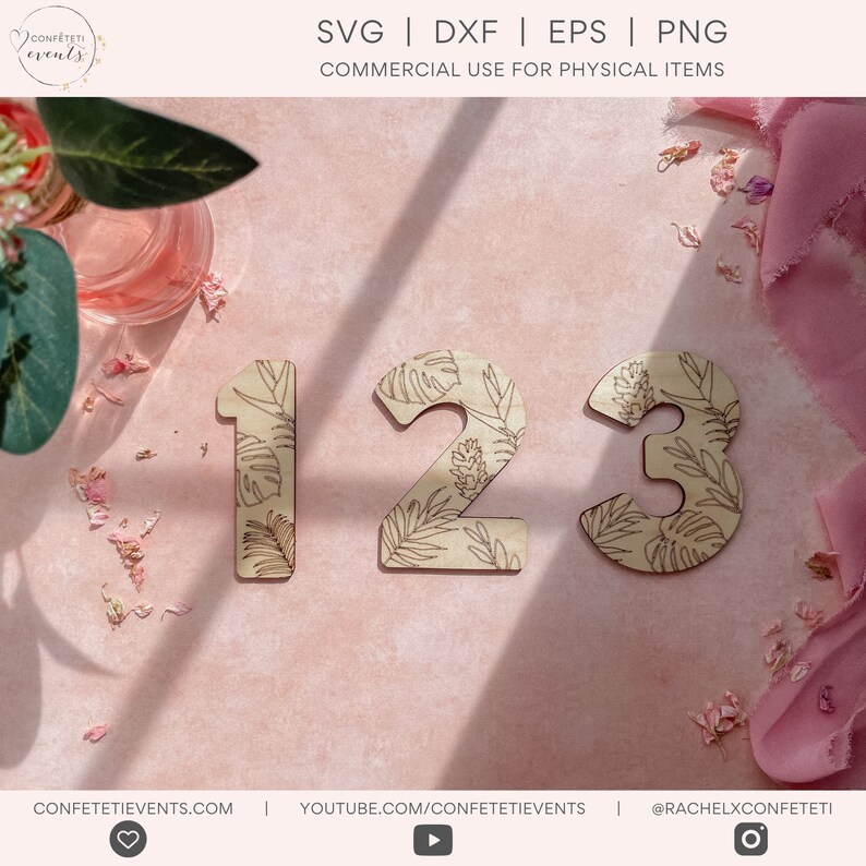 Tropical Leaves Number SVG - Laser Cut File - Laser Engraved File for ...