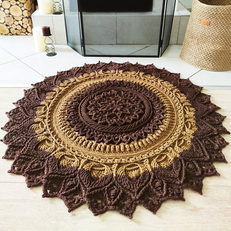 Crocheted Openwork Carpet for the Living Room. Round Brown - Etsy