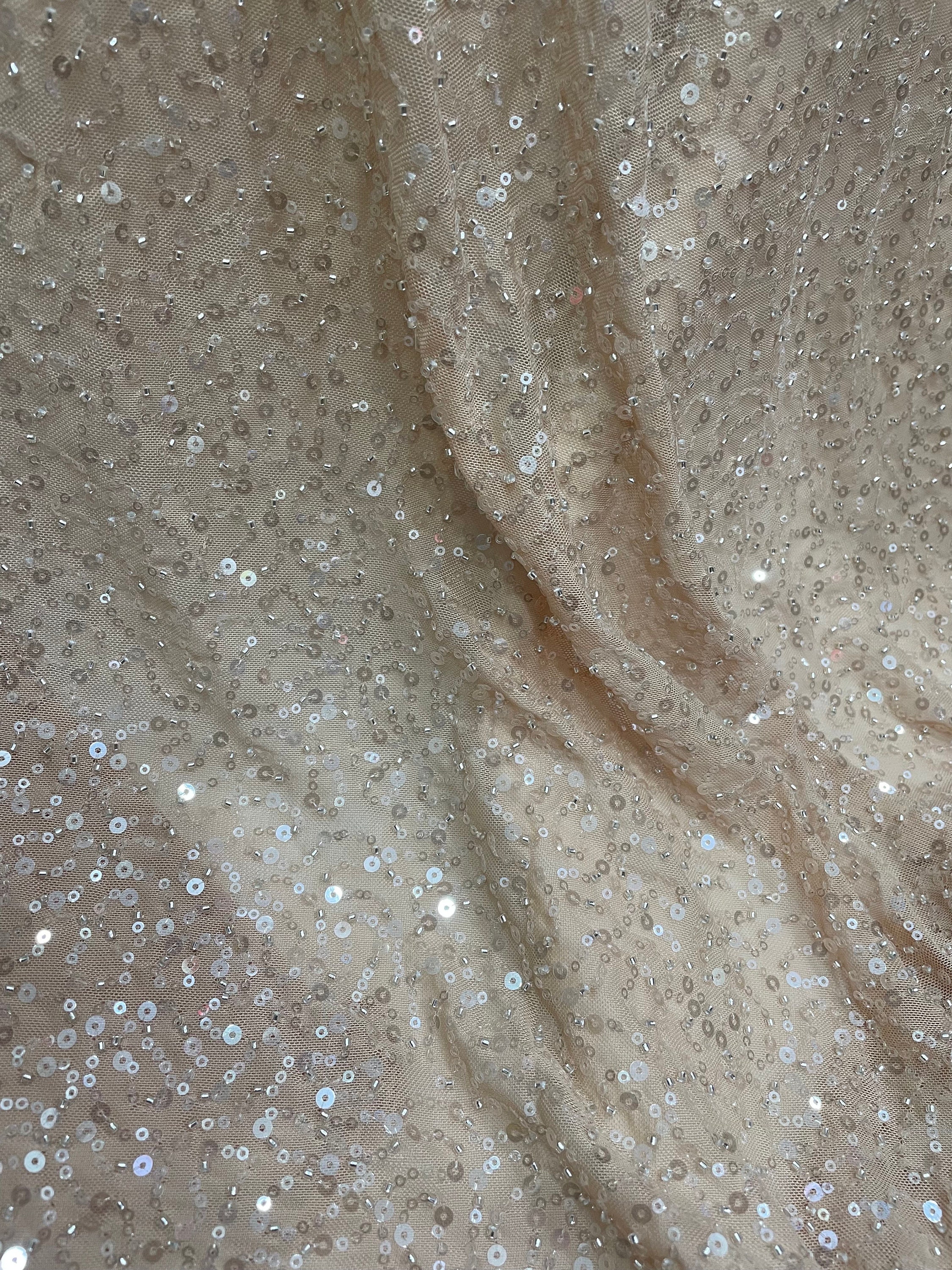 Spandex Soft Mesh Wedding Gowns Fabric Skin Color Bead Work Tulle by ...