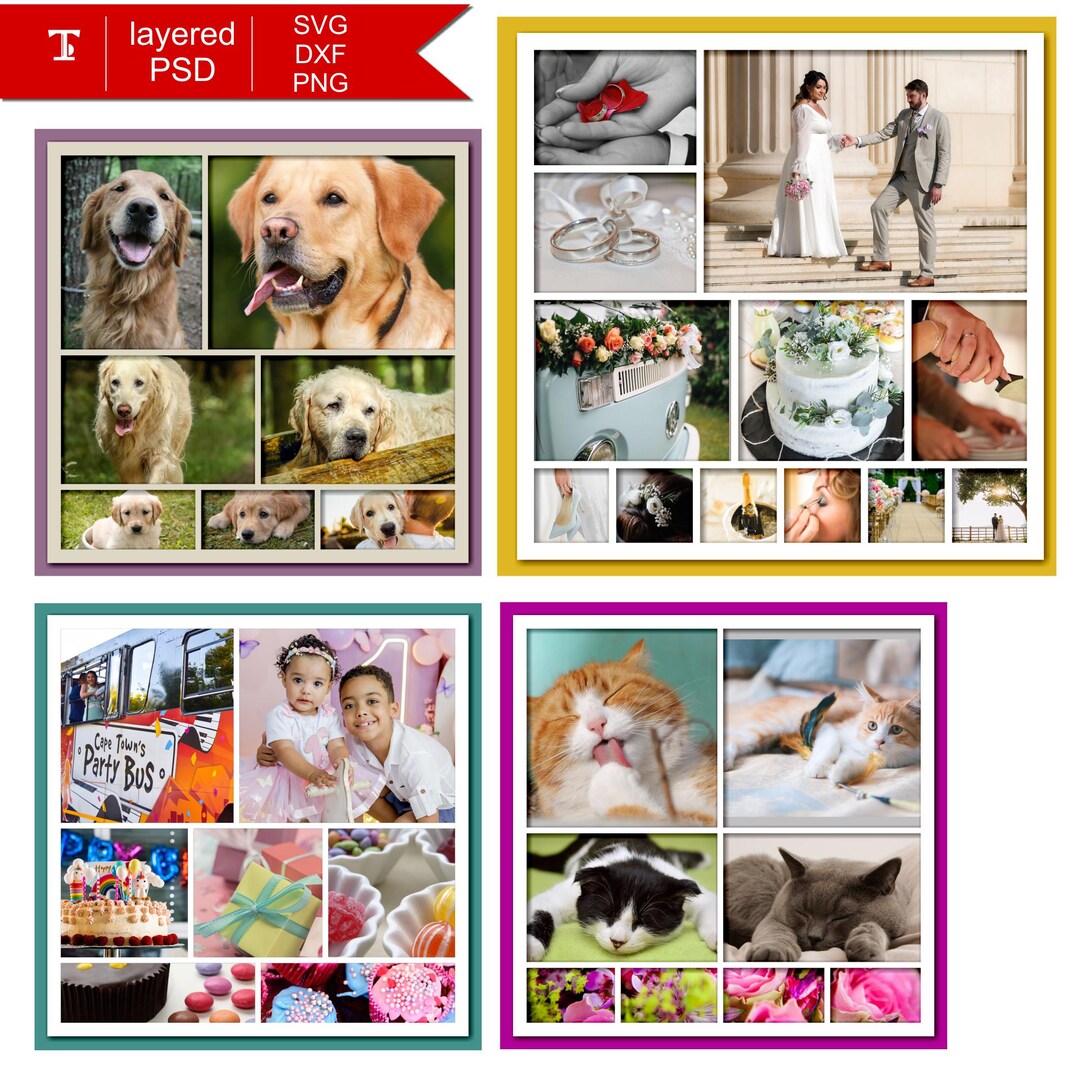 Photo Collage Template: 12x12 Simple Grid Scrapbook Layout (SVG & PSD ...