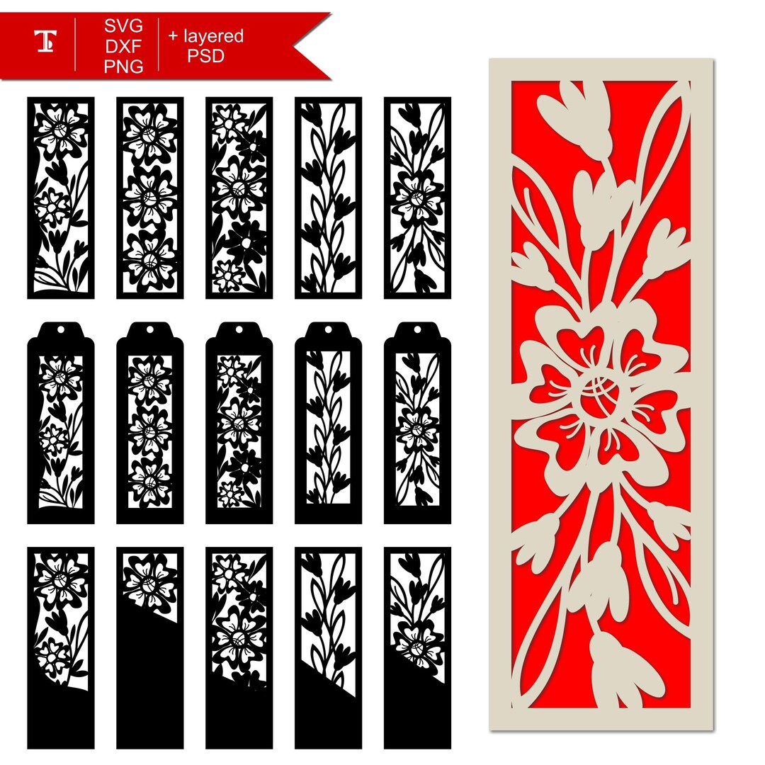 Floral Bookmark Templates SVG Bundle: Papercut DIY Gift (digital ...