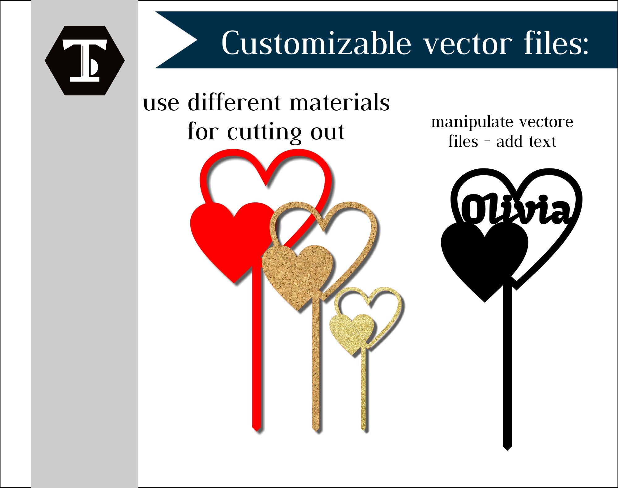 Cake Topper SVG Double Heart SVG and PNG Files 12 Designs | Etsy