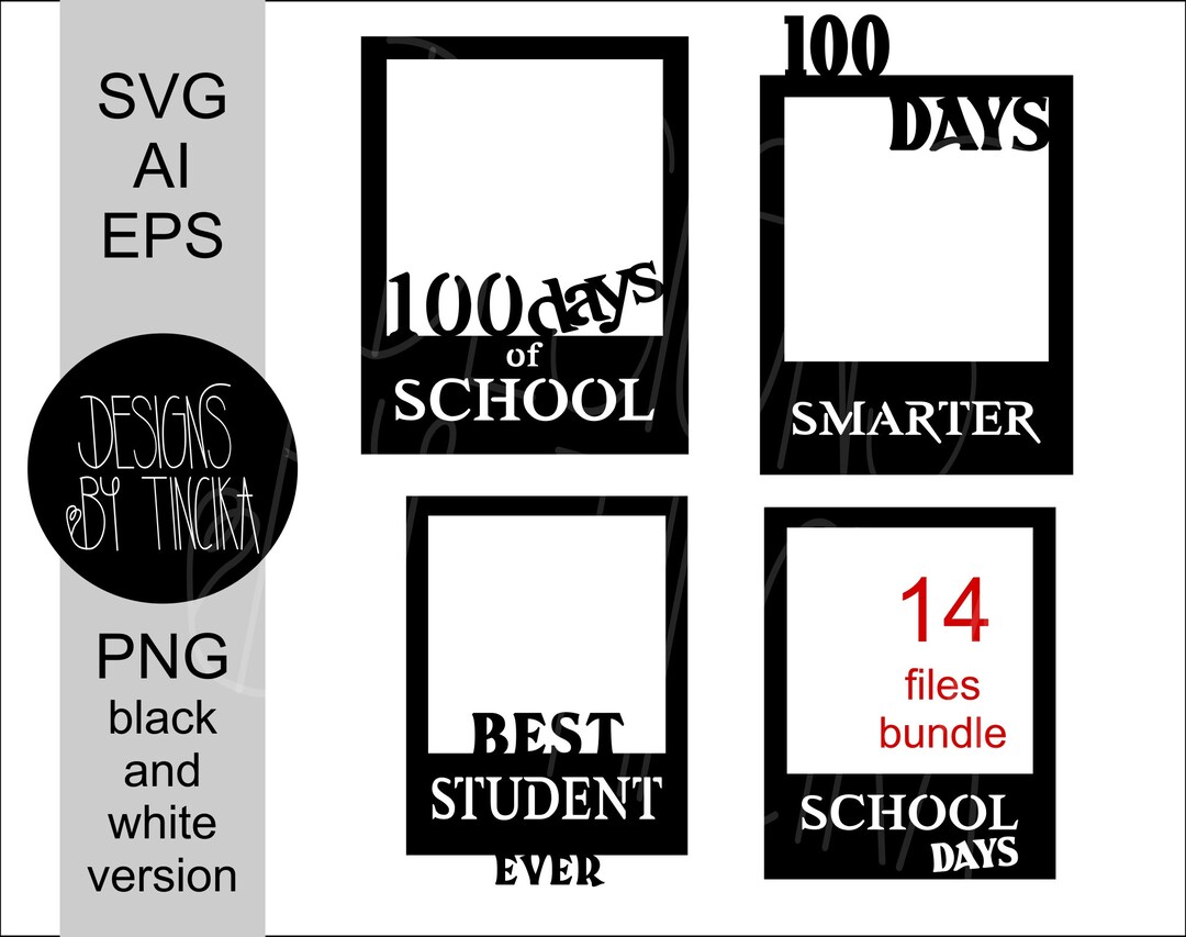 100 Days of School SVG and PNG Instant Photo Picture Frames. Cute Back ...