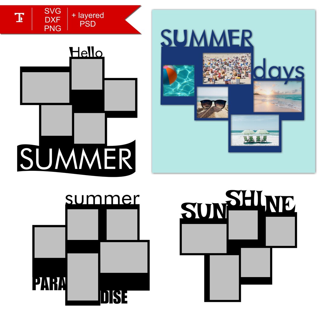 Photo Collage Template Set - HELLO SUMMER, Multi-photo Picture Frames ...