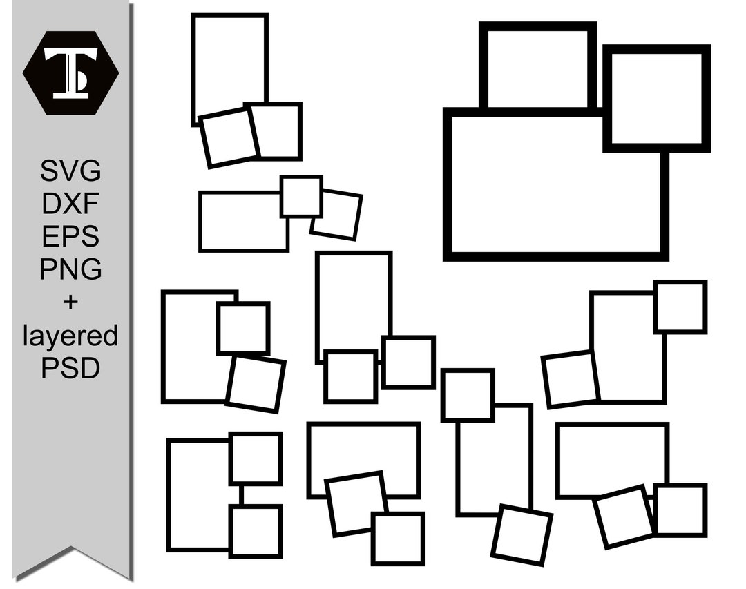 3 Picture Collage Frames - Rectangle and Squares, Bundle of SVG Files ...
