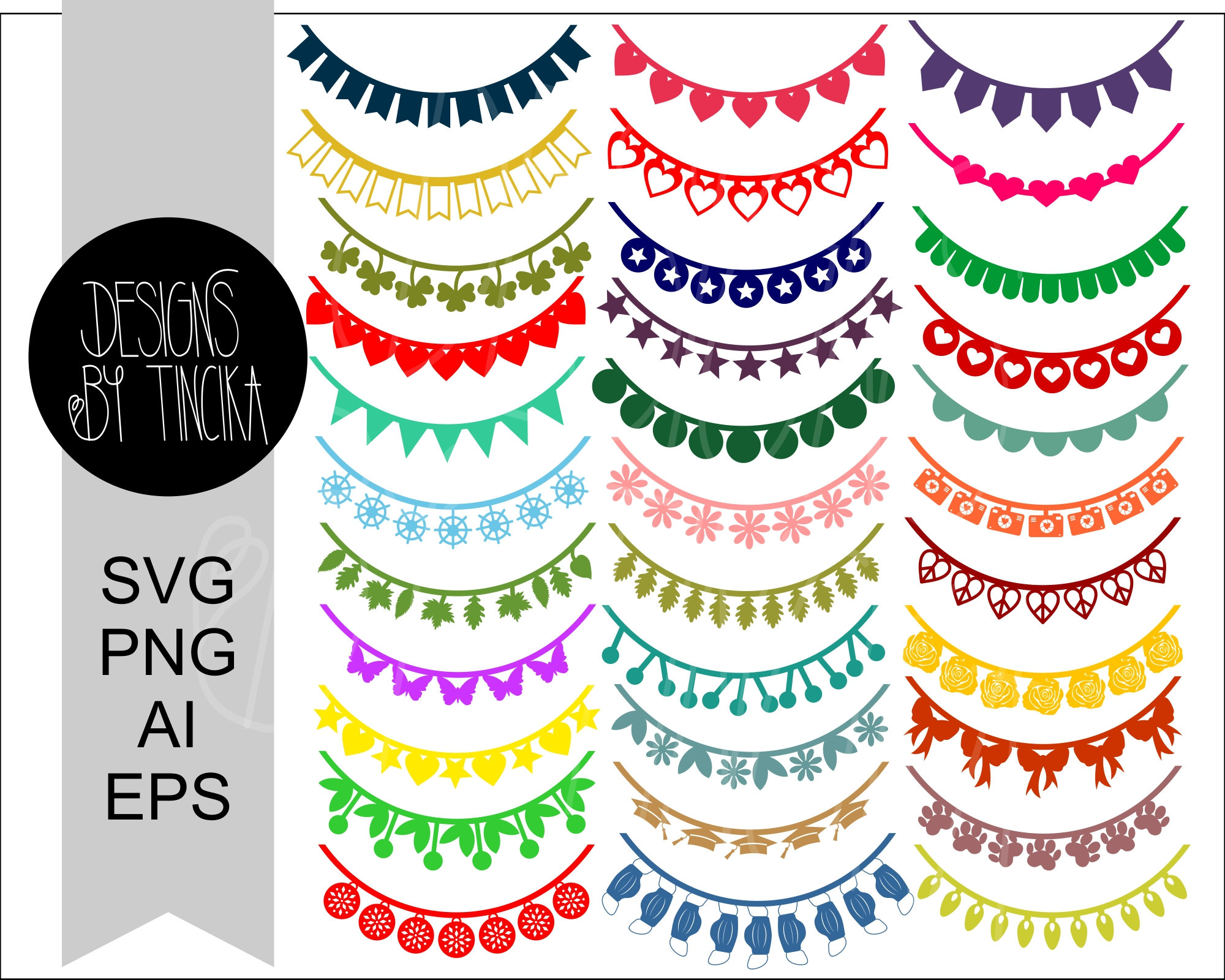 Bunting Banner SVG PNG Bundle. Unique Birthday Party Banners. - Etsy