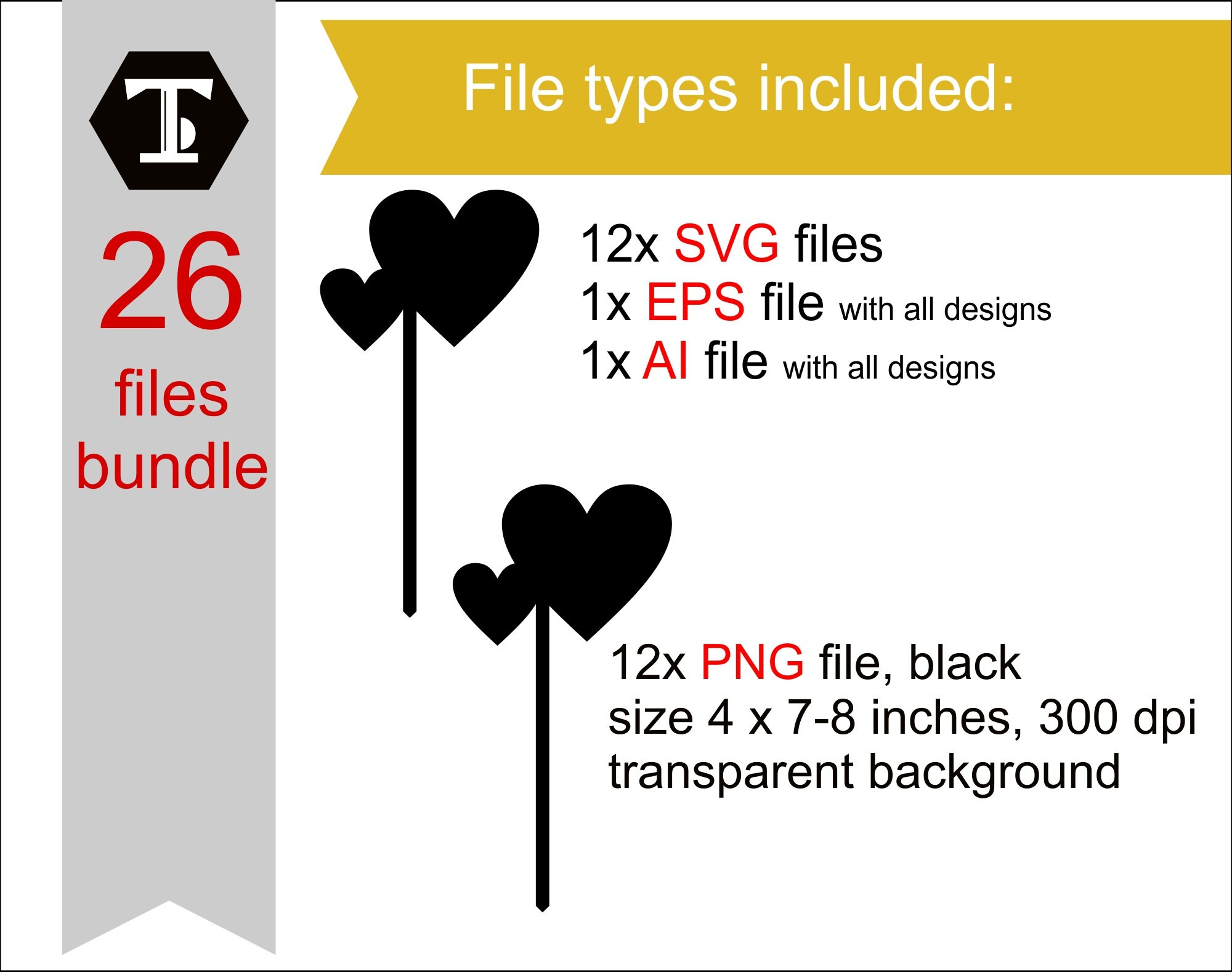 Cake Topper SVG Double Heart SVG and PNG Files 12 Designs | Etsy