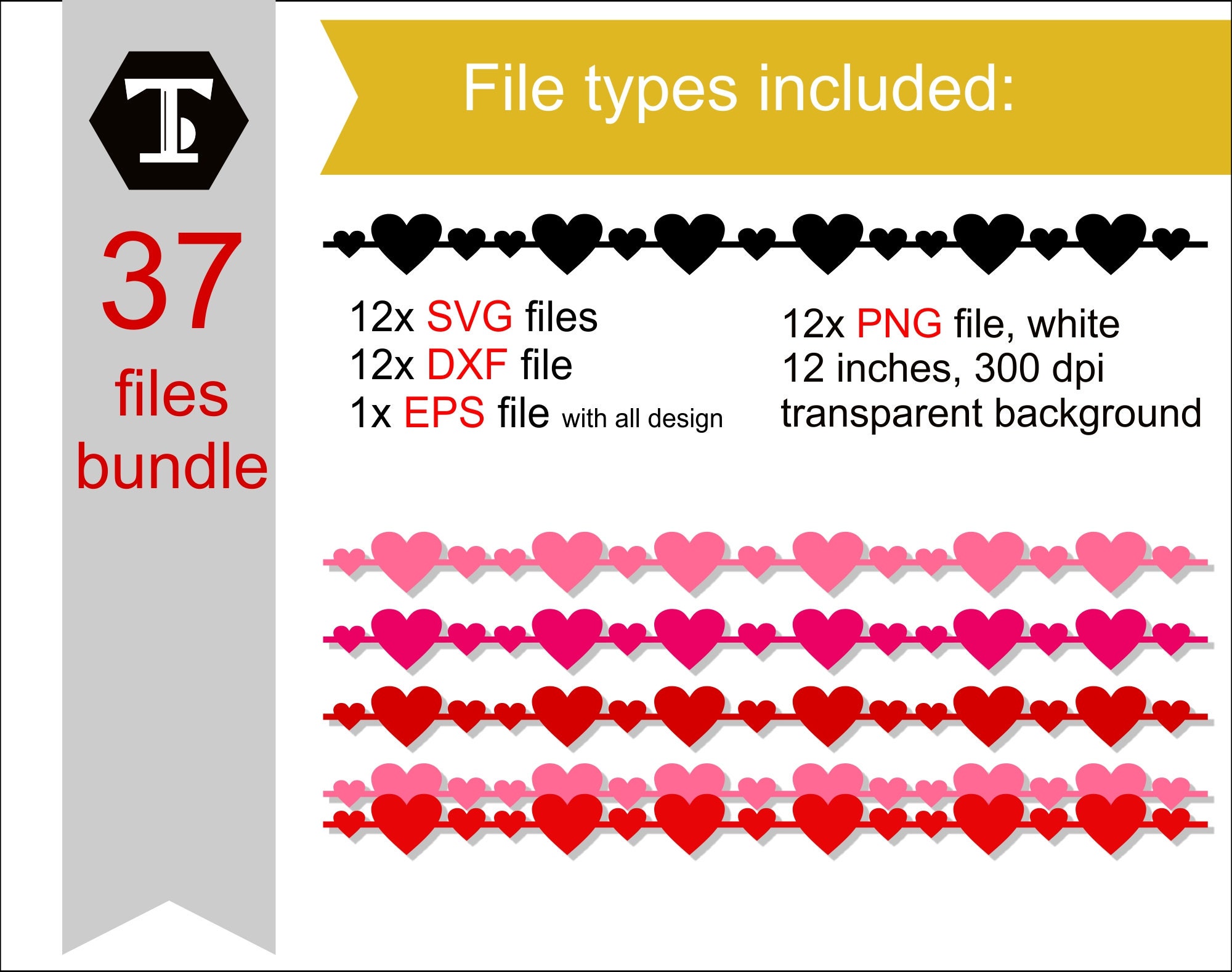 12 Inches Heart Borders. Bundle of 12 Designs of Decorative - Etsy