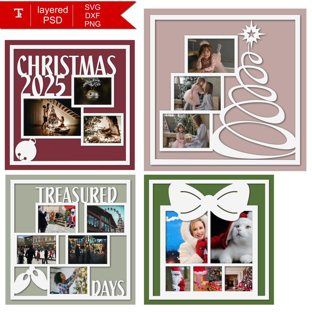 Elegant Christmas Scrapbook Layout Templates: Holiday Photo Album (SVG ...