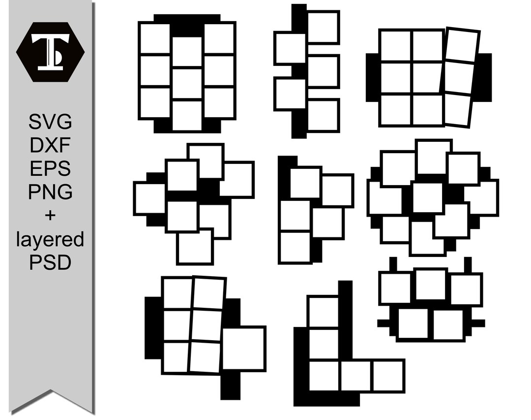 3x3 Picture Collage Frames: DIY Scrapbooking Templates (SVG, PSD) - Etsy