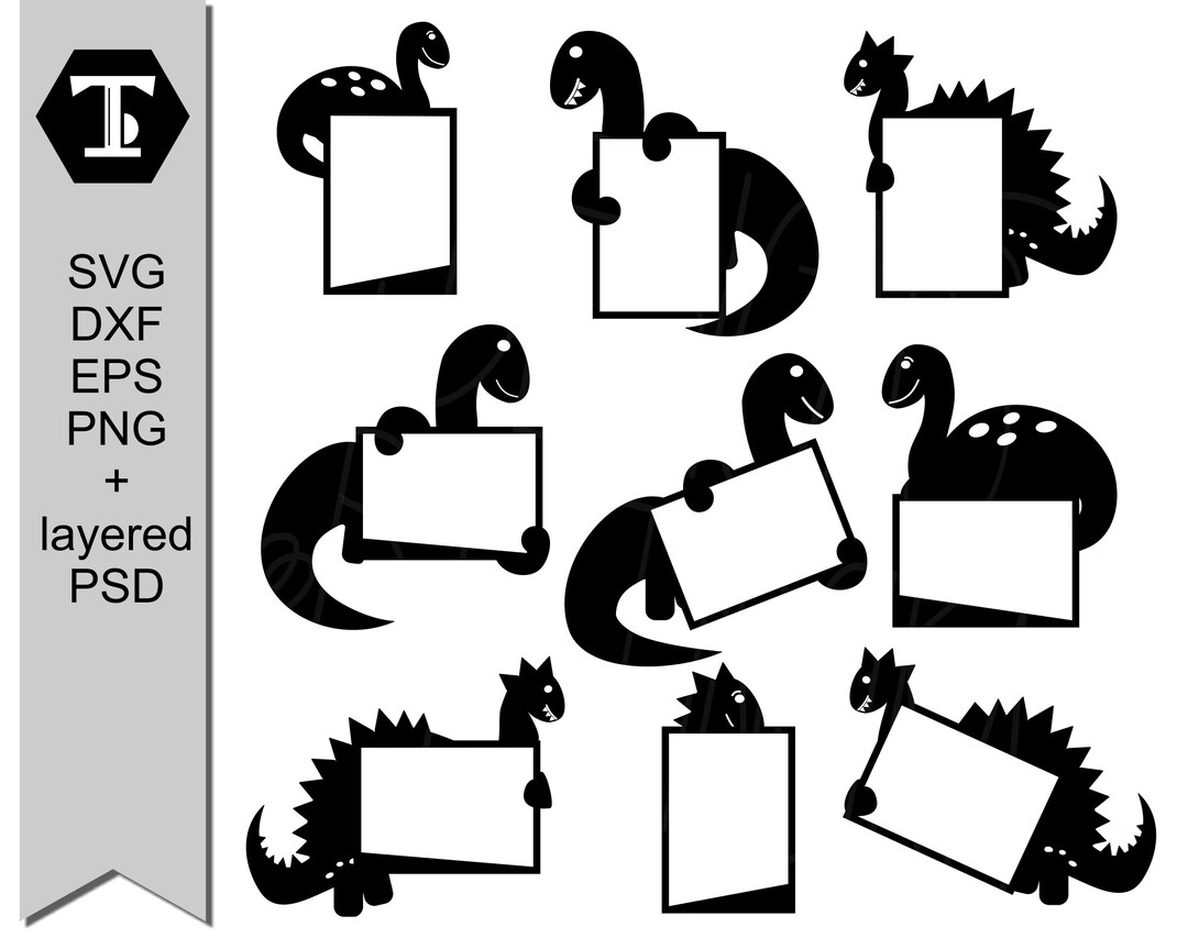 Cute Dino Picture Frames Templates, Dinosaur Svg Dxf Eps Png + Layered ...