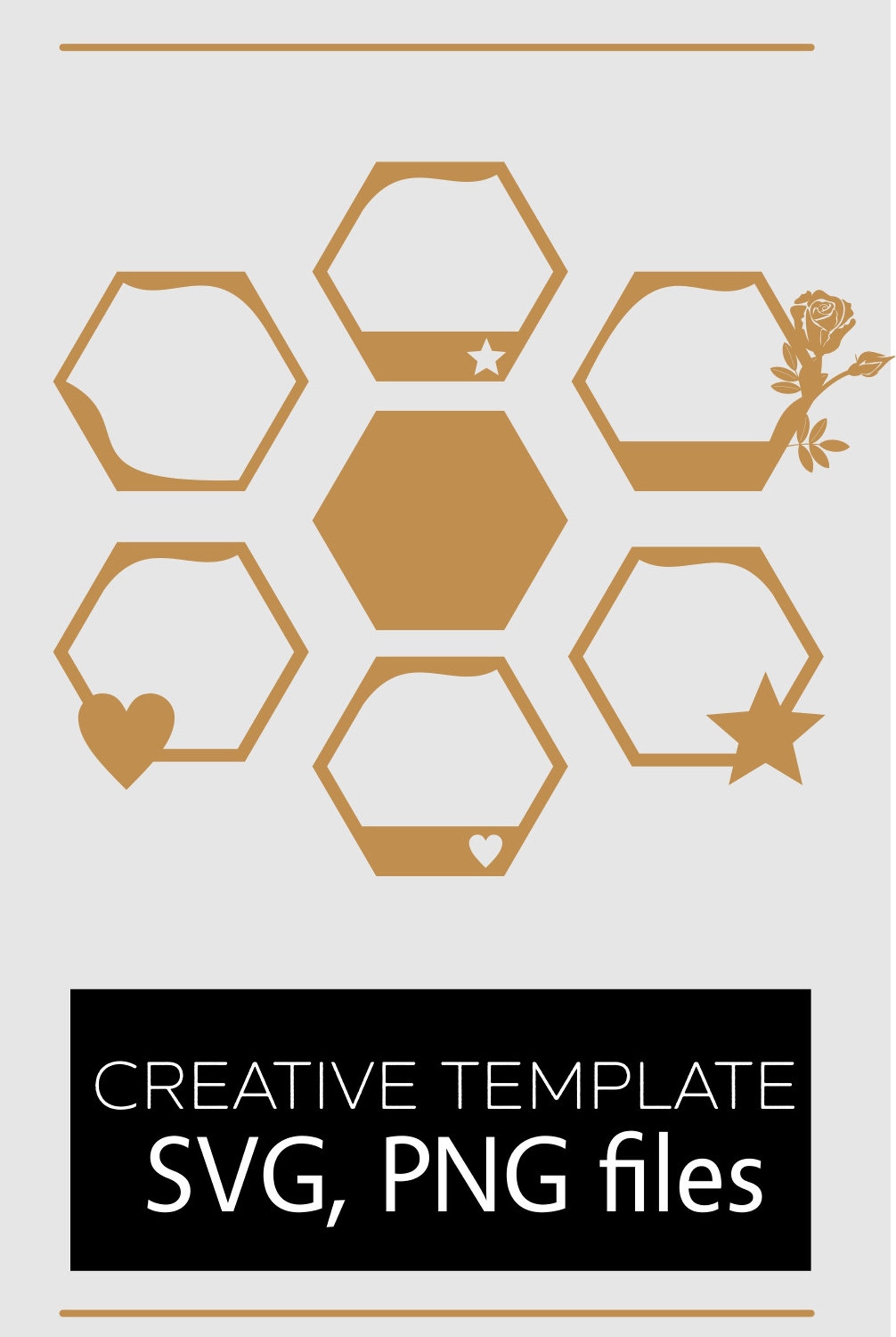 Hexagon Frame SVG Files for Cricut and PNG Black Templates for - Etsy
