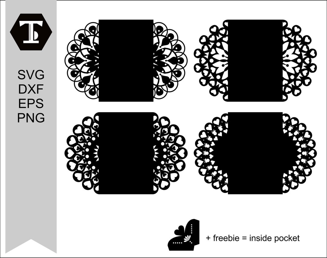Lace Card Folder SVG DXF Eps Png Templates, Foldable Card Cut Files for ...
