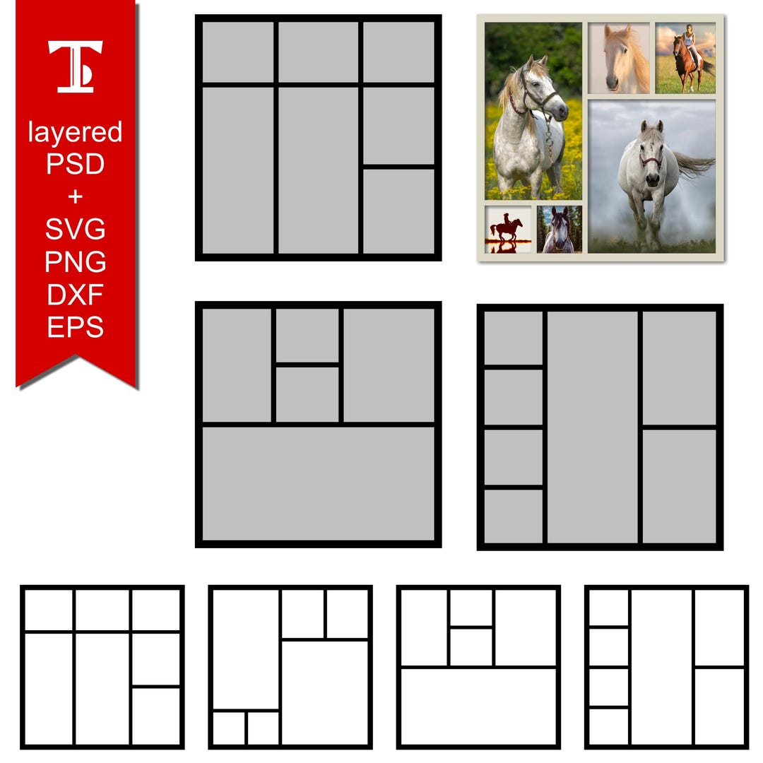 Photo Collage Template Set: 12x12 Scrapbook Layout, 4 Designs (SVG ...